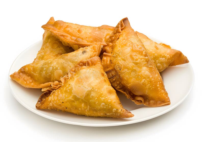 Crispy Fried Samosas on White Plate Stock Illustration - Illustration ...