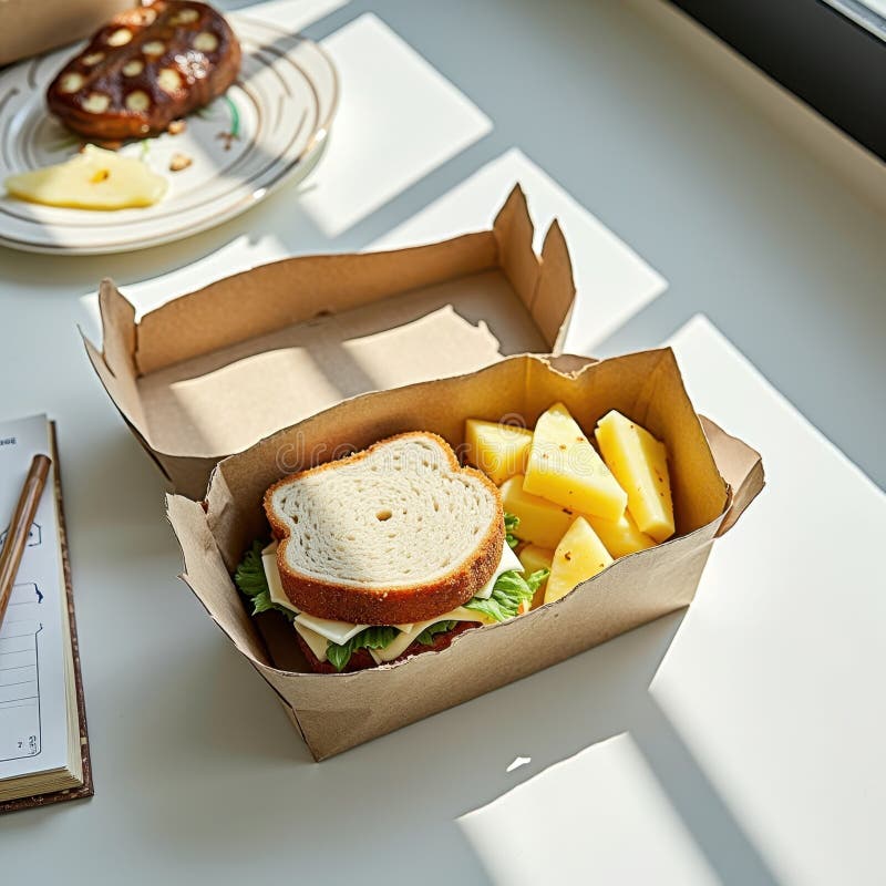 Delicious Sandwich and Fresh Pineapple in Eco-friendly Lunch Box on ...