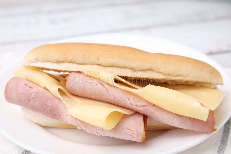 Delicious Sandwich with Ham and Cheese on Table Stock Image - Image of ...