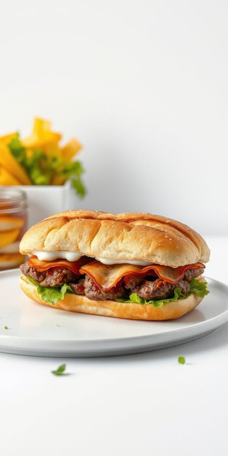 Delicious Sandwich with Layers of Meat and Fresh Toppings Served on a ...