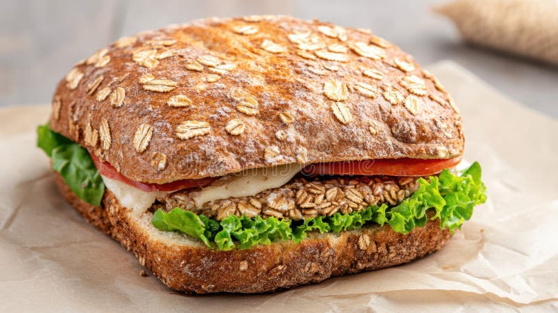 Delicious Sandwich with Oat Bread, Lettuce, Tomato, and Cheese Stock ...