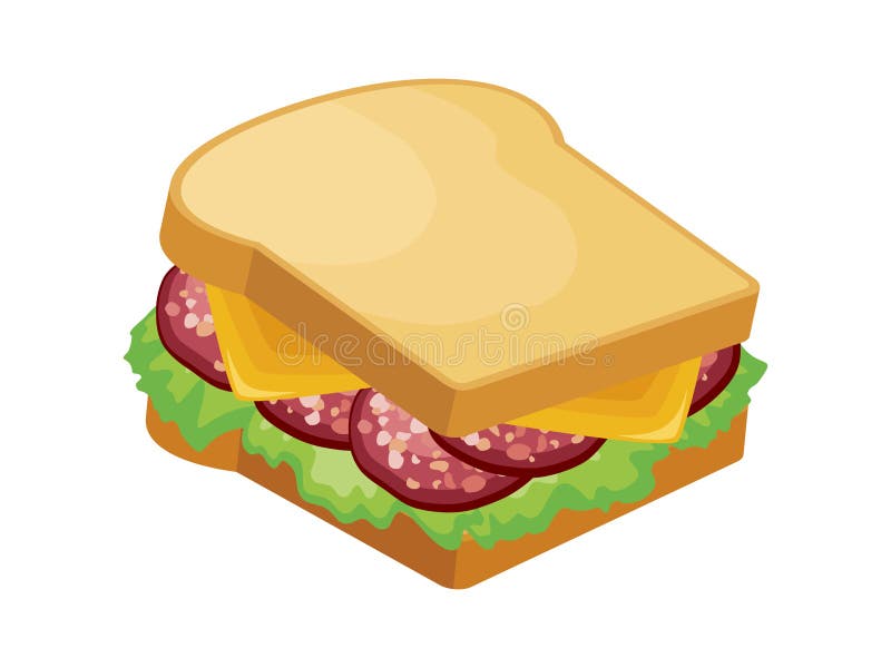Delicious Sandwich with Salami, Cheese and Lettuce Icon Vector Stock ...