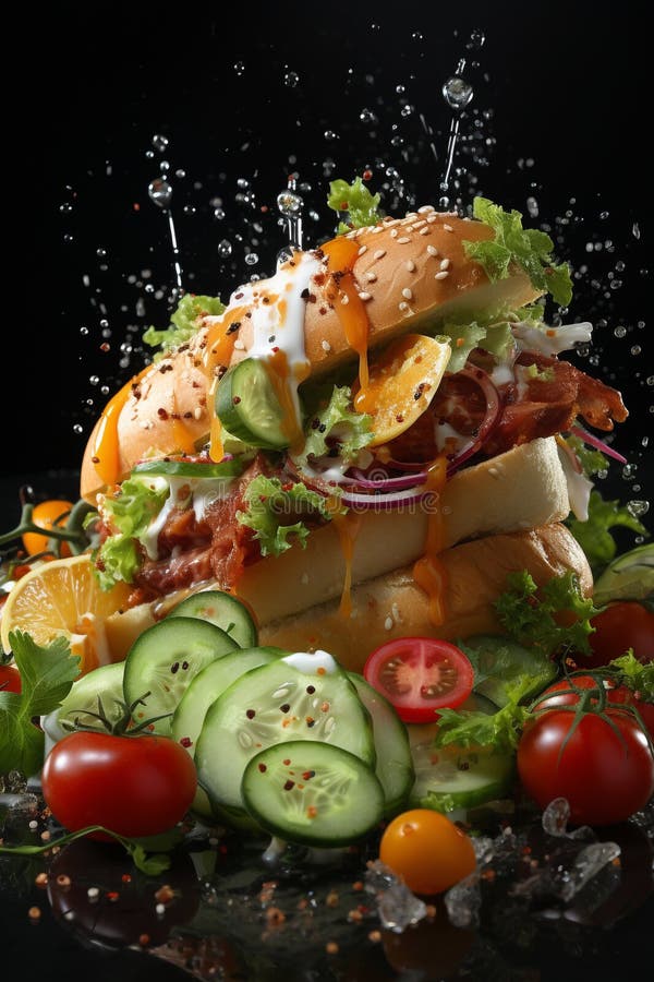 Delicious Sandwich Splash Explosion Stock Illustration - Illustration ...