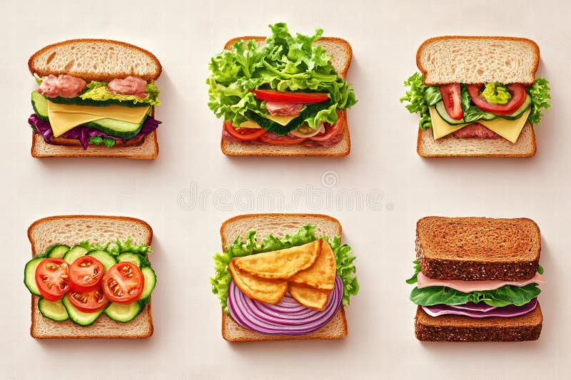 Delicious Sandwiches with Different Toppings and Fillings Stock Photo ...