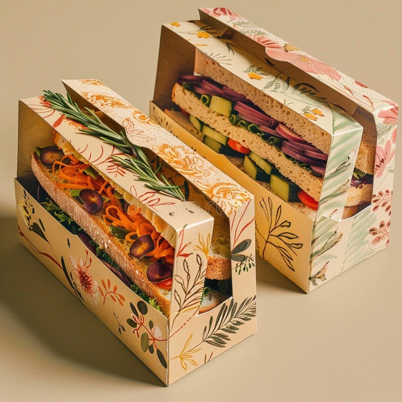 Delicious Sandwiches in Stylish Boxes with a Floral Pattern Stock Image ...