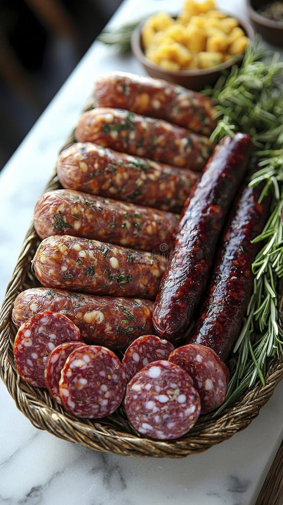 Delicious Sausages and Cold Cuts Presentation Stock Illustration ...