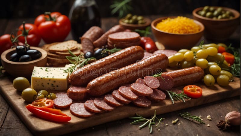 Delicious Sausages the Table Traditional Stock Illustration ...