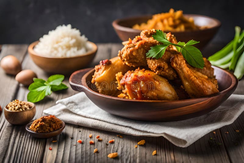 Delicious and Savory Galangal Fried Chicken Stock Illustration ...