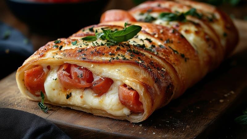 Delicious Savory Tomato and Cheese Filled Bread Roll Recipe Stock ...