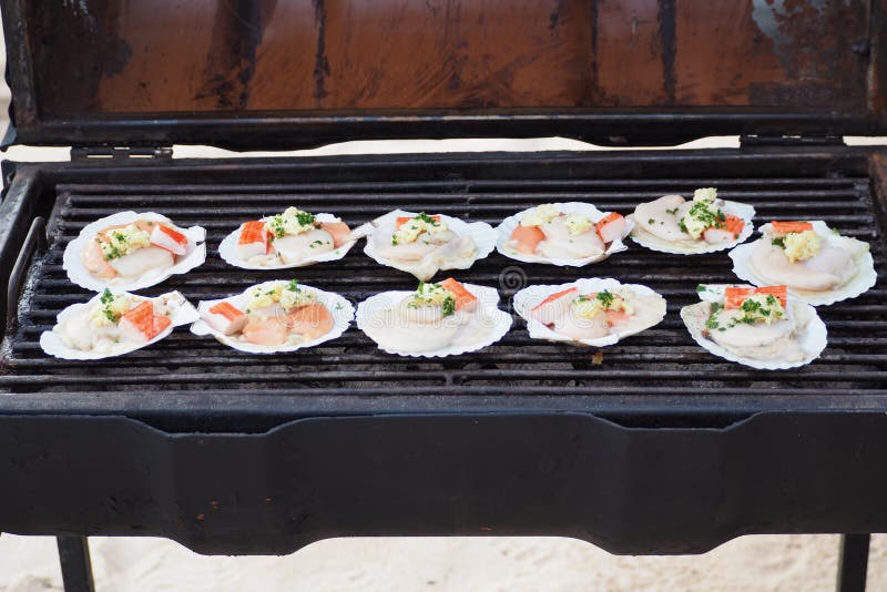 Delicious Scallop Seashell on the Grill Stock Photo - Image of dinner ...