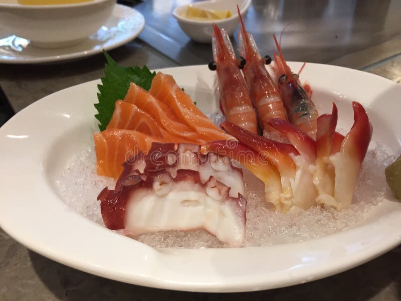 Delicious Seafood Includes Sashimi and Shrimp Stock Photo - Image of ...