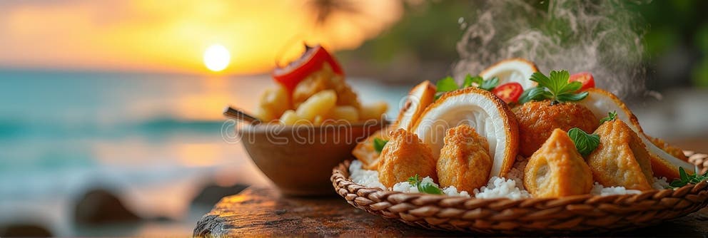 Delicious Seafood Platter with Coconut and Vegetables by the Beach at ...