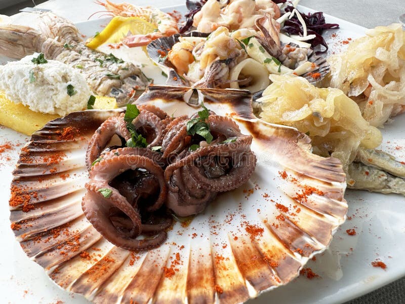 Delicious Seafood Platter with Octopus and Assorted Shellfish Stock ...
