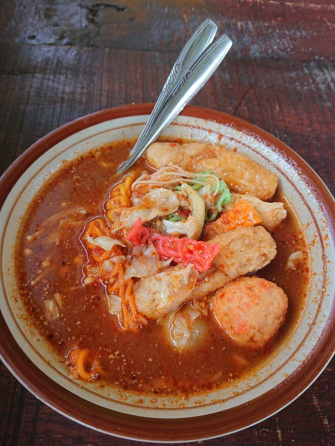 Seblak Dish in a Bowl on a Green Checkered Table Mat Stock Image ...