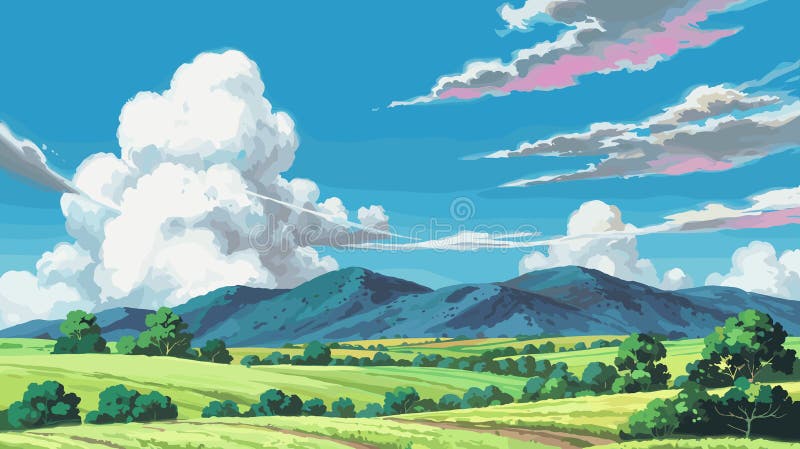 Green Fields Mountain Cloud Landscape Stock Vector - Illustration of ...