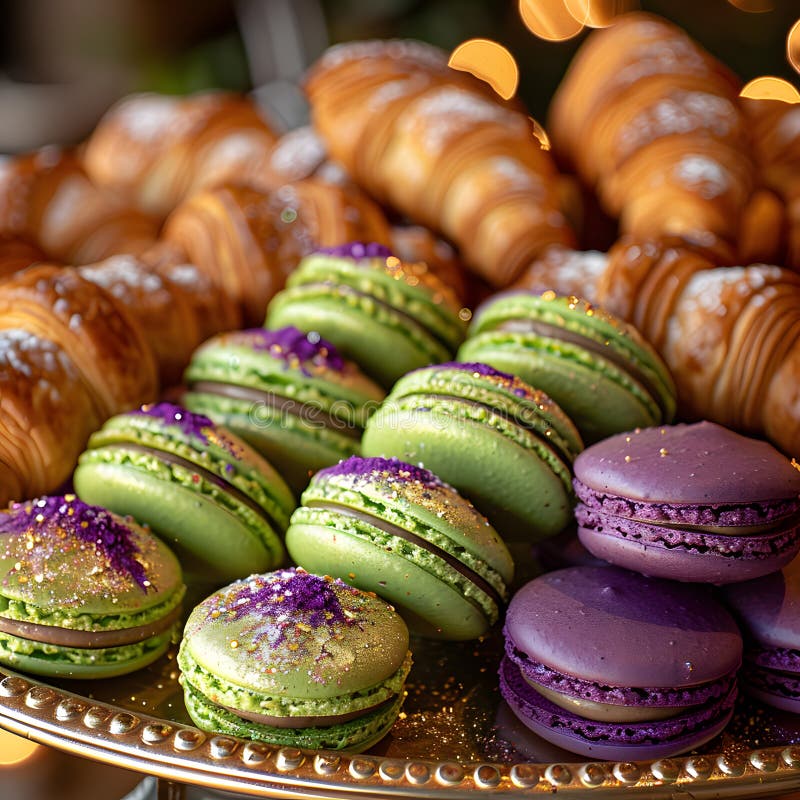 Delicious Selection of Macarons and Croissants Displayed on a Table ...