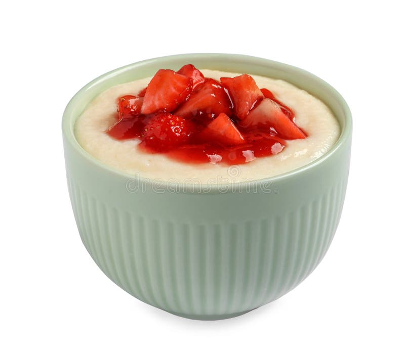 Delicious Semolina Pudding with Strawberries and Jam Isolated on White ...