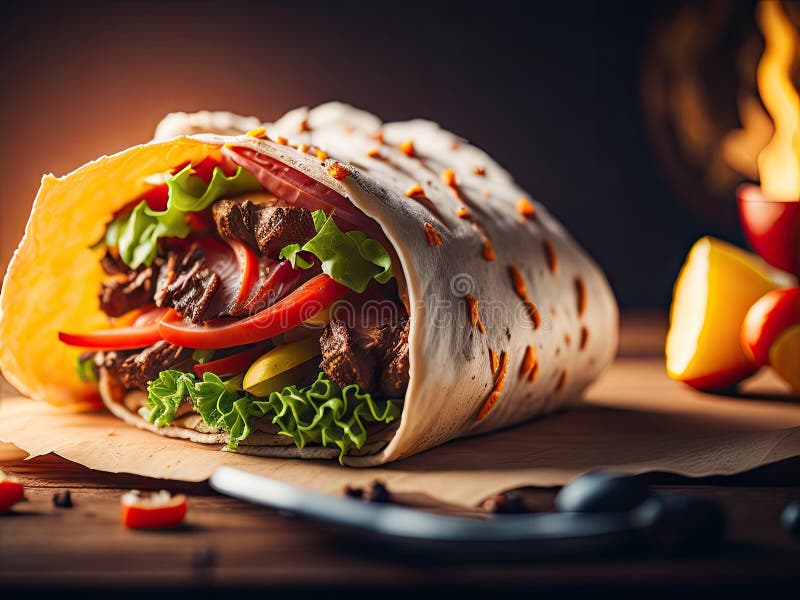 Chicken Shawarma Wrap with Hummus Pickled Vegetables. Ai Generative ...