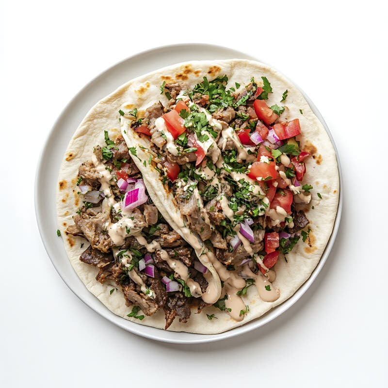 Delicious Shawarma in Pitta with Tahini Drizzle Stock Image - Image of ...