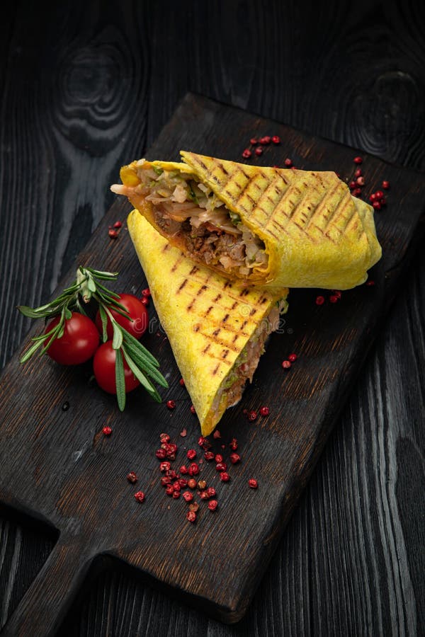 Delicious Shawarma on a Wooden Board Stock Image - Image of tasty ...
