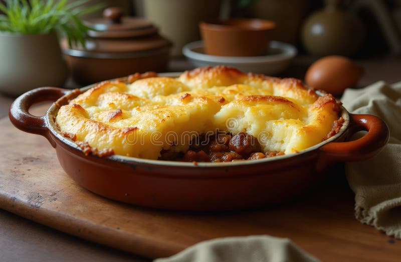 Delicious Shepherd S Pie with Golden Crispy Top in Cozy Kitchen Setting ...