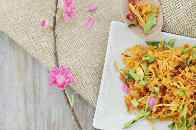 Delicious Shredded Dried Chicken and Sakura Flower Stock Image - Image ...