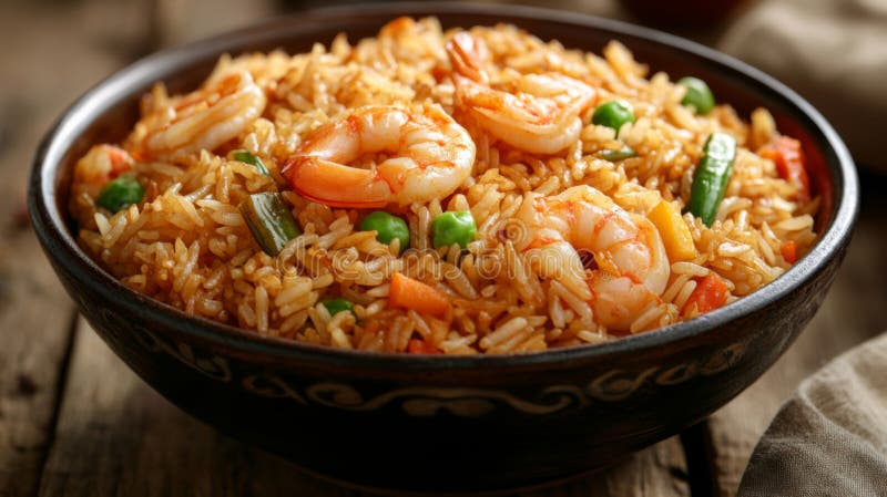 Delicious Shrimp Fried Rice in a Bowl Stock Illustration - Illustration ...