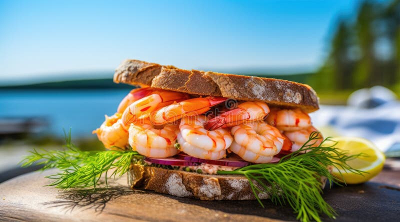 Delicious Shrimp Sandwich with Fresh Ingredients Presented on a Rock in ...