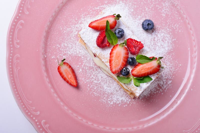 Milfey Napoleon Cake with Fresh Strawberries Stock Image - Image of ...