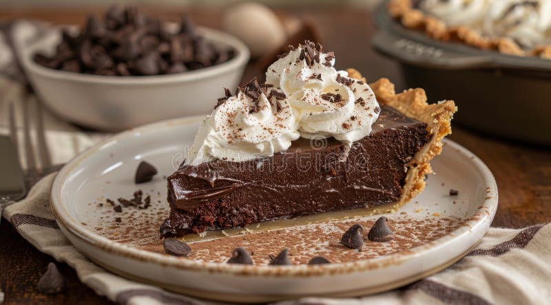 Delicious Slice of Chocolate Pie Topped with Whipped Cream and ...
