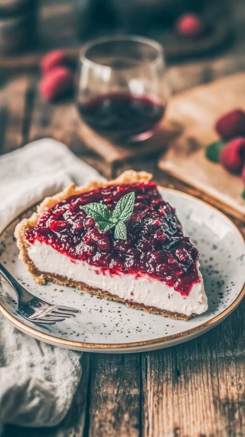 Delicious Slice of Creamy Cheesecake with Raspberry Sauce for Dessert ...