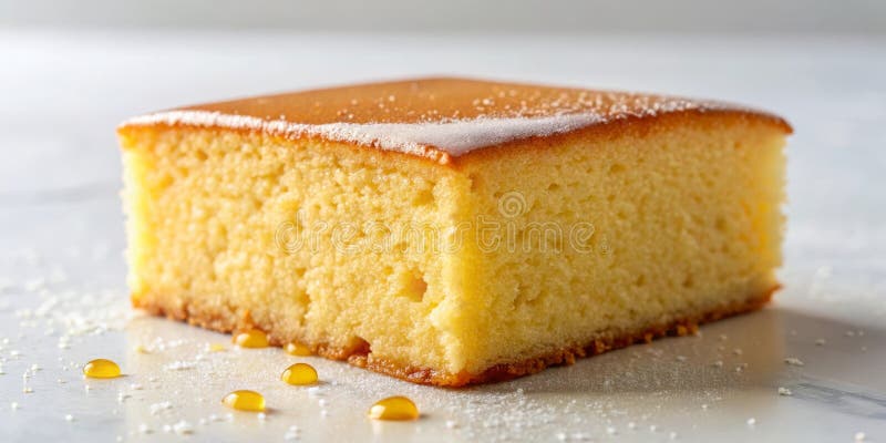 A Delicious Slice of Golden Sponge Cake, Dusted with Powdered Sugar and ...
