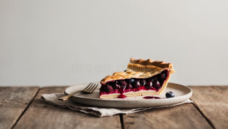 Delicious Slice of Homemade Berry Pie on Rustic Wooden Table. Stock ...