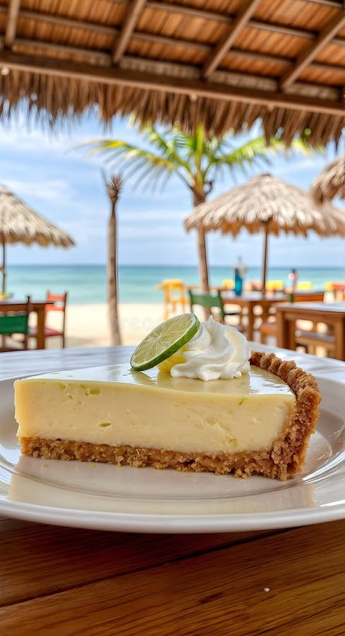Key Lime Pie Slice with Whipped Cream and Lime Garnish at a Tropical ...