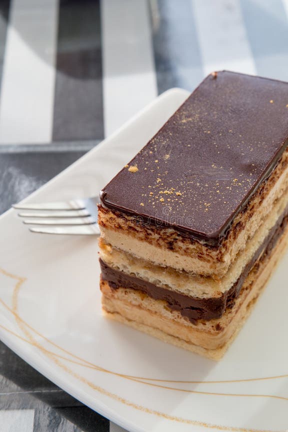Delicious Slice of Opera Cake on a Plate Stock Image - Image of object ...