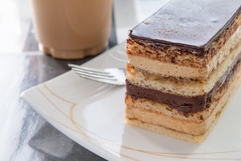 Delicious Slice of Opera Cake on a Plate Stock Image - Image of ...