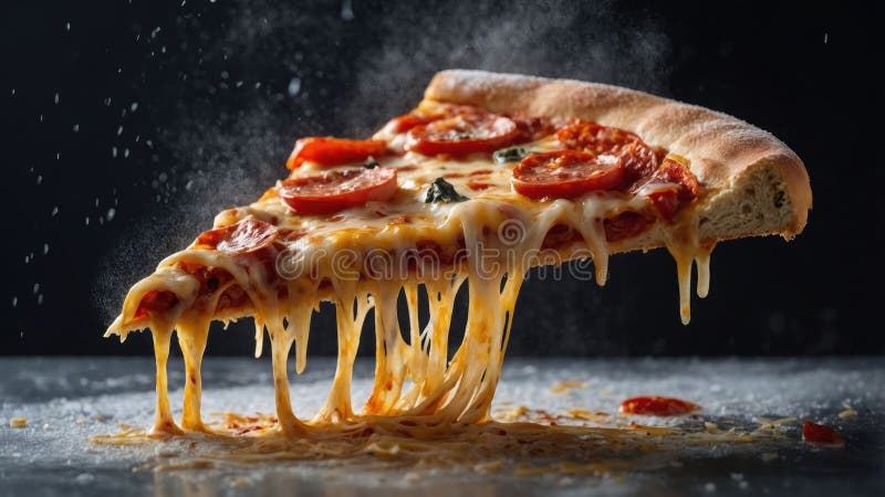 A Delicious Slice of Pepperoni Pizza with Cheese Stretching, Captured ...