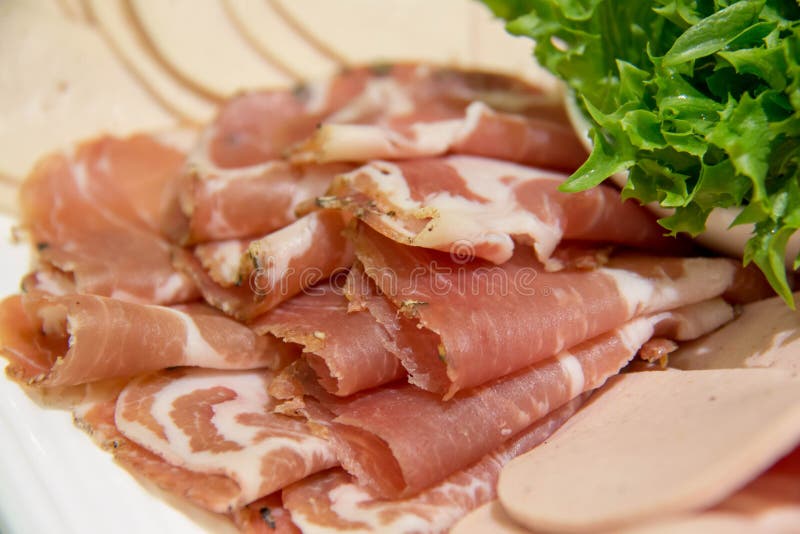 Delicious Slice Salami on Plate for Buffet Stock Photo - Image of ...