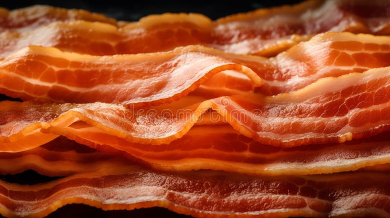 Delicious Slices of Fried Bacon Close Up Background Texture. Stock ...