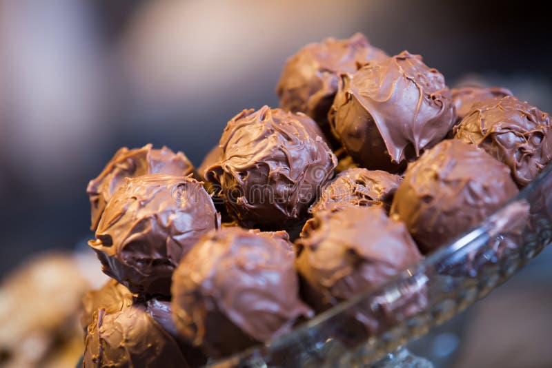 Delicious Small Chocolates at Cafe Display Stock Photo - Image of ...