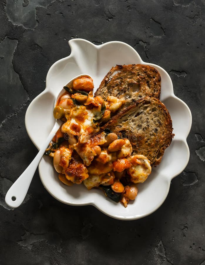 Delicious Snack, Appetizer, Tapas - Baked Beans with Spinach and ...
