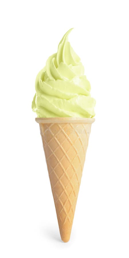 Delicious Soft Serve Ice Cream in Crispy Cone Isolated on White Stock ...