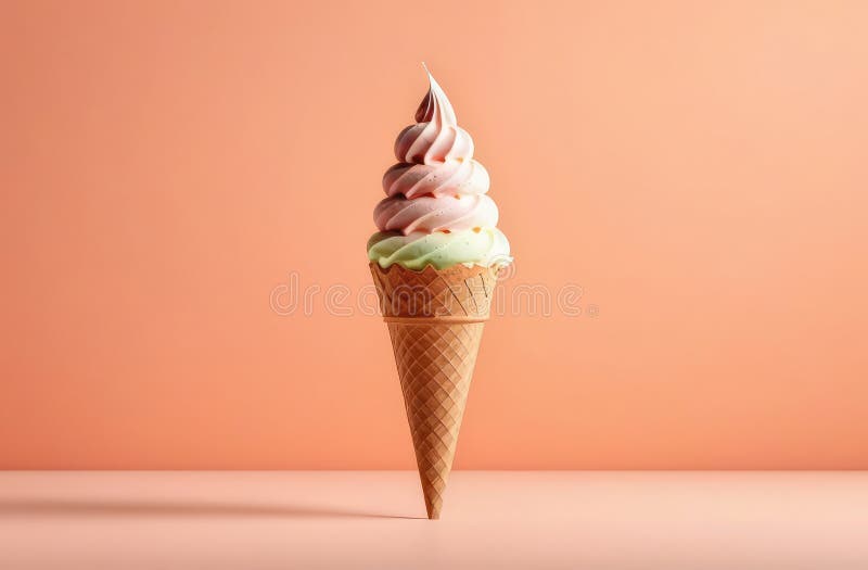 Delicious Soft Serve Ice Cream in Crispy Cone on Peachy Backdrop ...