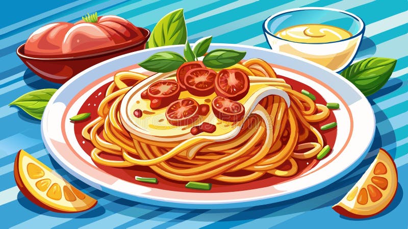 Delicious Spaghetti Alla Amatriciana with Pancetta Bacon Stock Vector ...