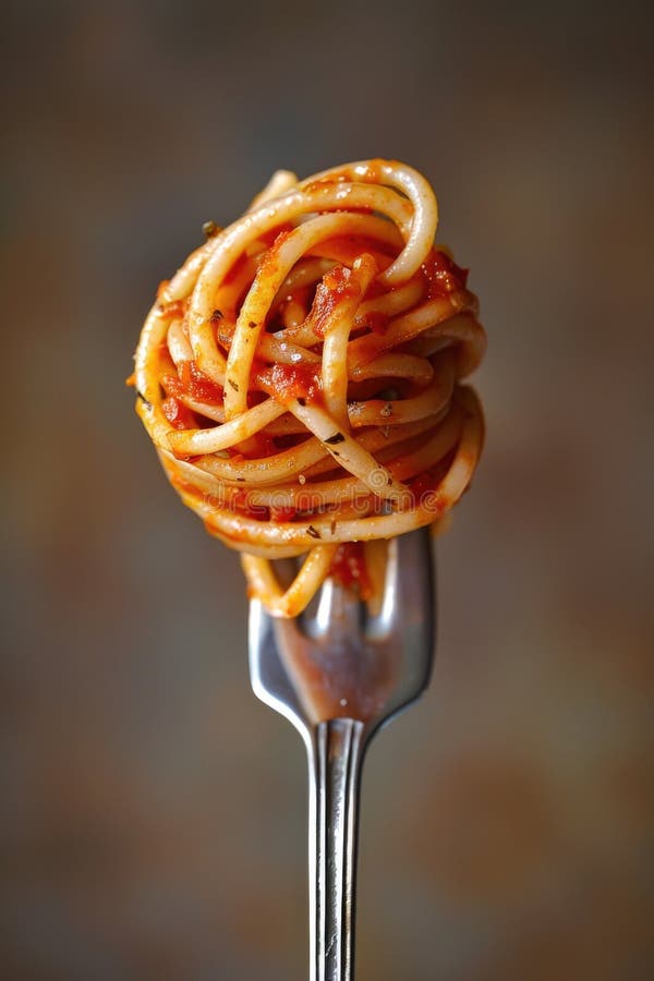Delicious Spaghetti Pasta Twirled on Fork Against Dark Background Stock ...