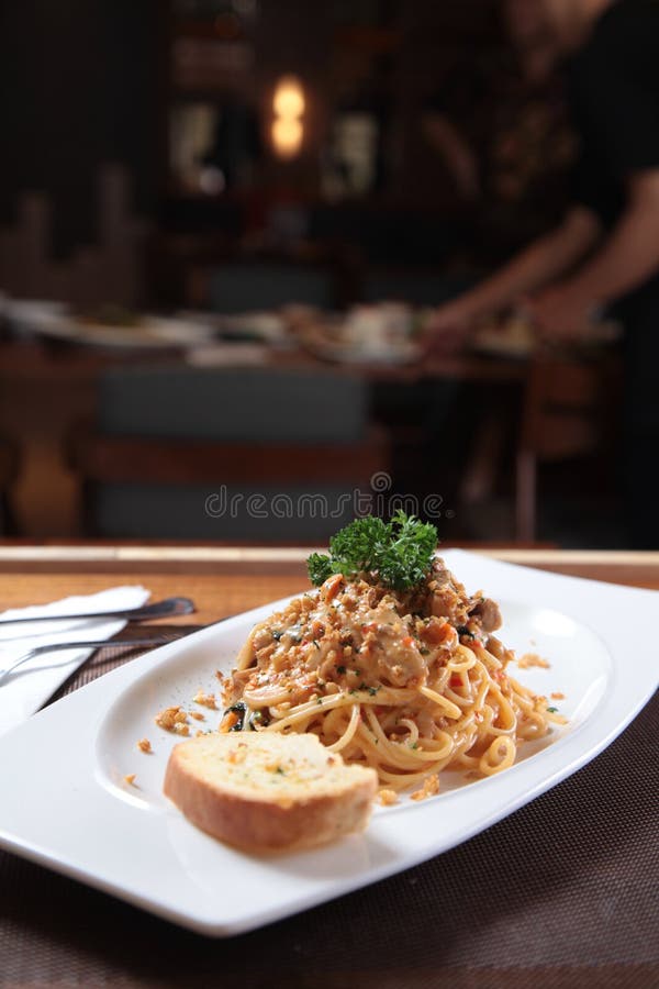 Delicious Spaghetti on the Restaurant Table Stock Photo - Image of ...