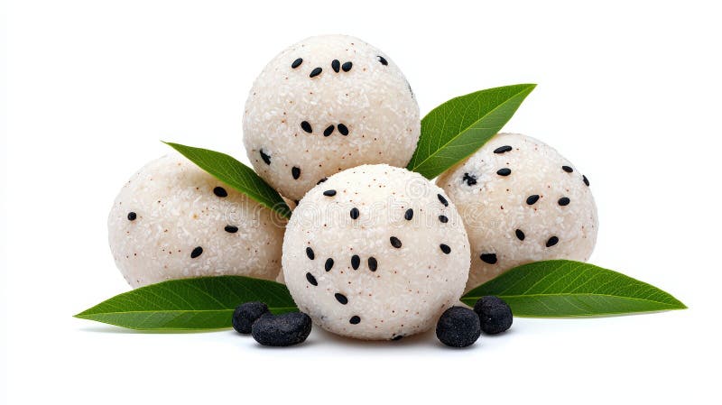 Delicious Spherical Snacks Decorated with Leaves on a White Isolated ...