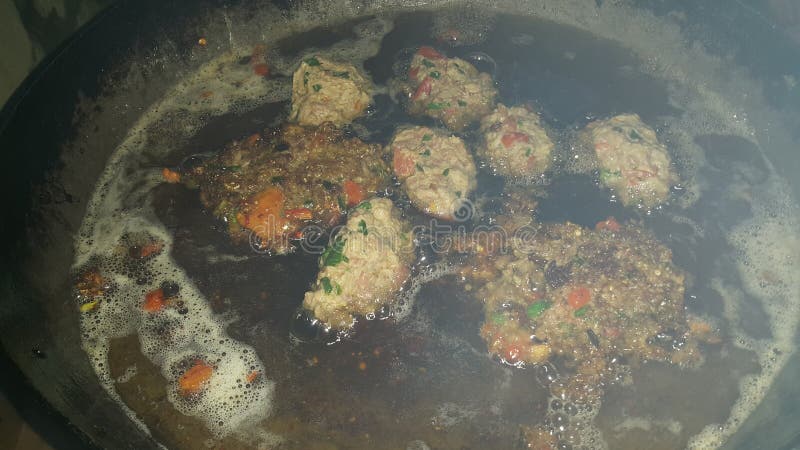 Delicious Spicy Fried Round Kebab Served in White Ceramic Plate Stock ...