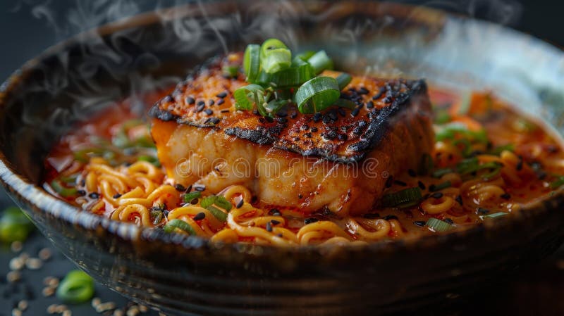Delicious Spicy Ramen with Grilled Fish - Generative Ai Stock ...