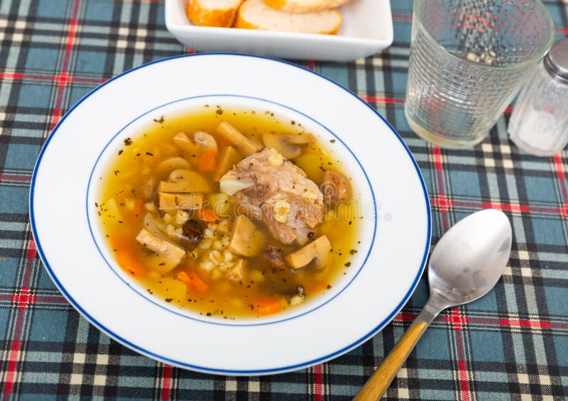 Soup with Assorted Mushrooms, Vegetables and Pork Stock Image - Image ...